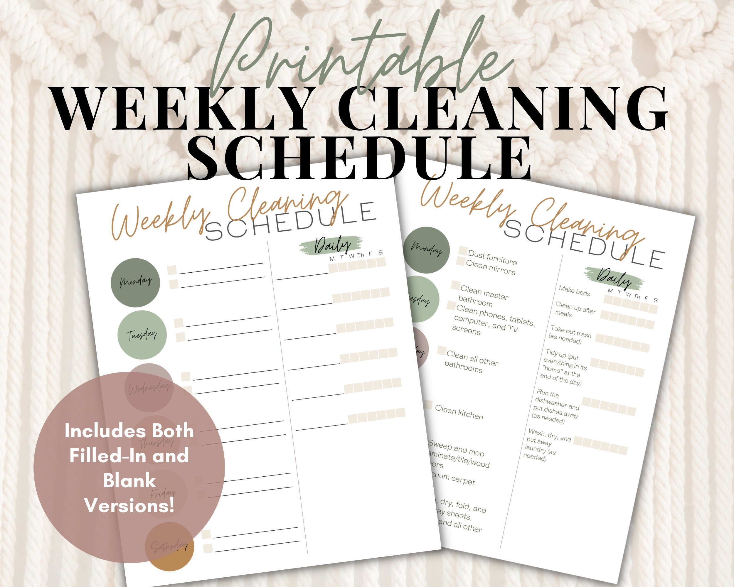 Boho Weekly Cleaning Schedule Printable Cleaning Planner Copper ...
