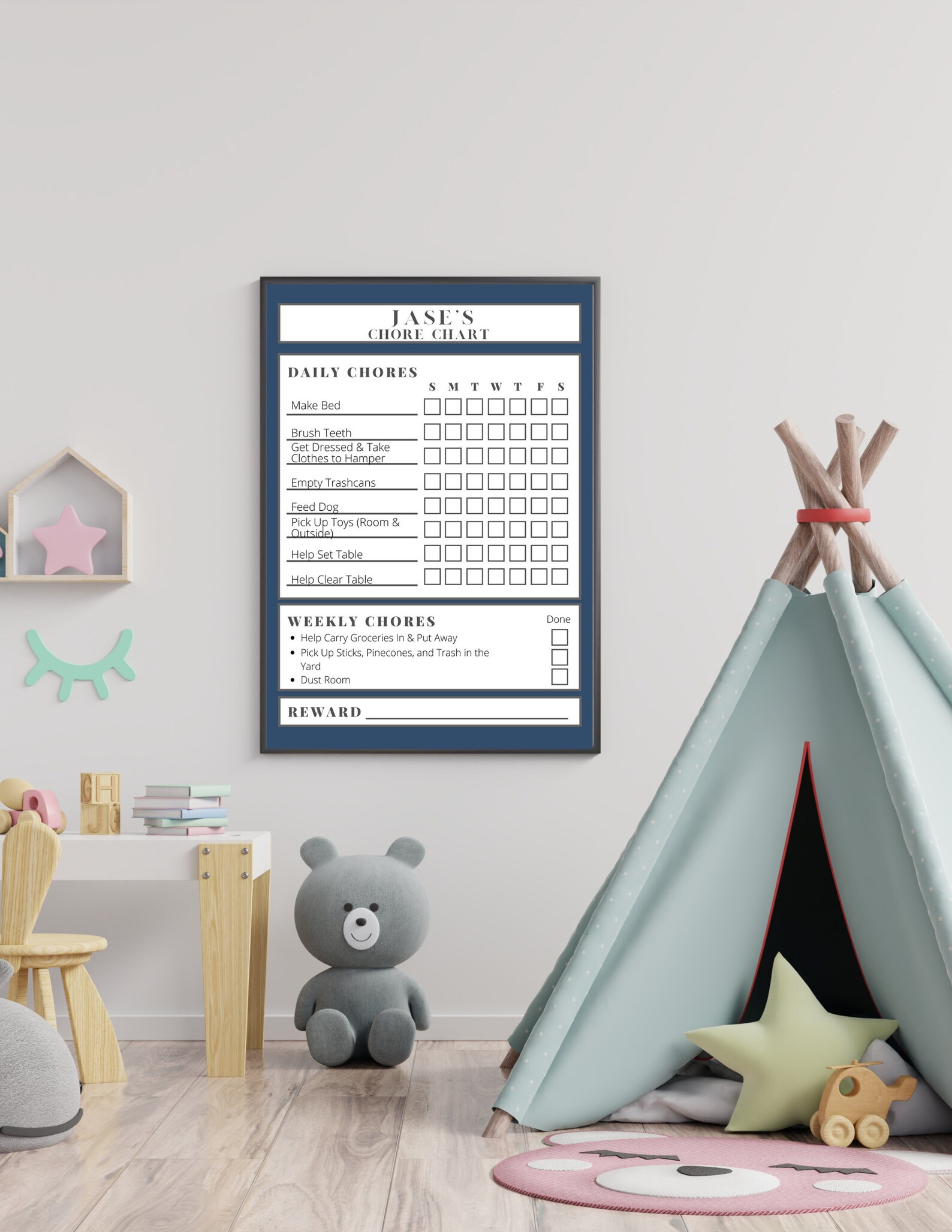 Navy Blue Chore Chart for Kids | Printable Kids Chore Chart | Editable ...