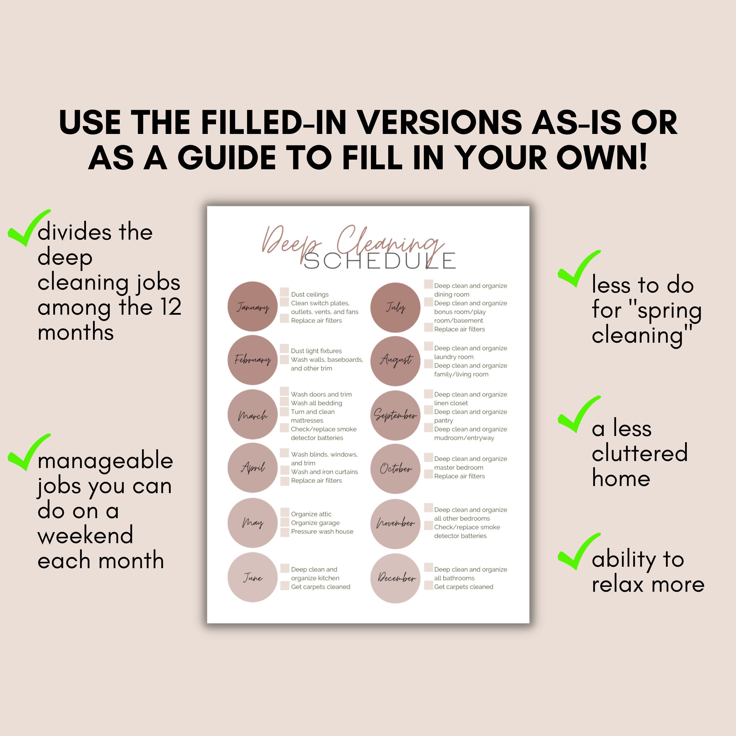 Rose Cleaning Schedule Bundle Printable Weekly Cleaning Checklist ...