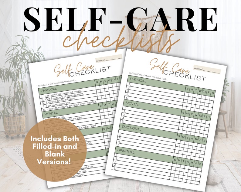 Boho Printable Self Care Checklist for Stress Management Self Care ...