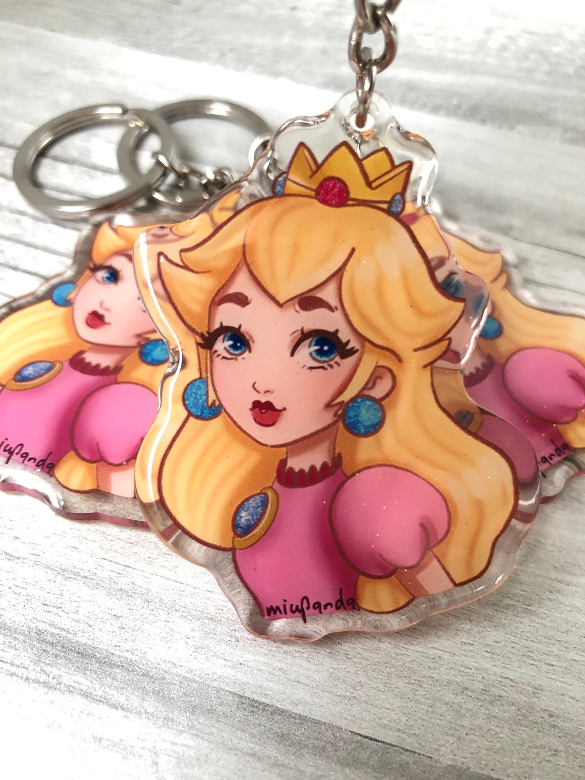 Princess Peach Cute Keychain Glitter Epoxy Keychain Mario Bros | Etsy