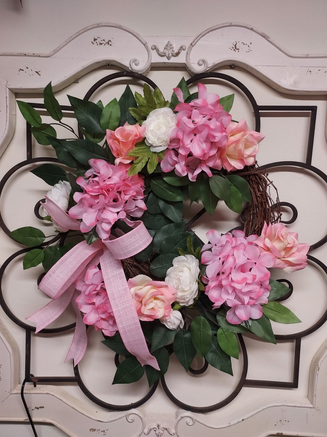 Pink Floral Wreath, Grapevine Wreath With Pink Flowers, It's a Girl ...
