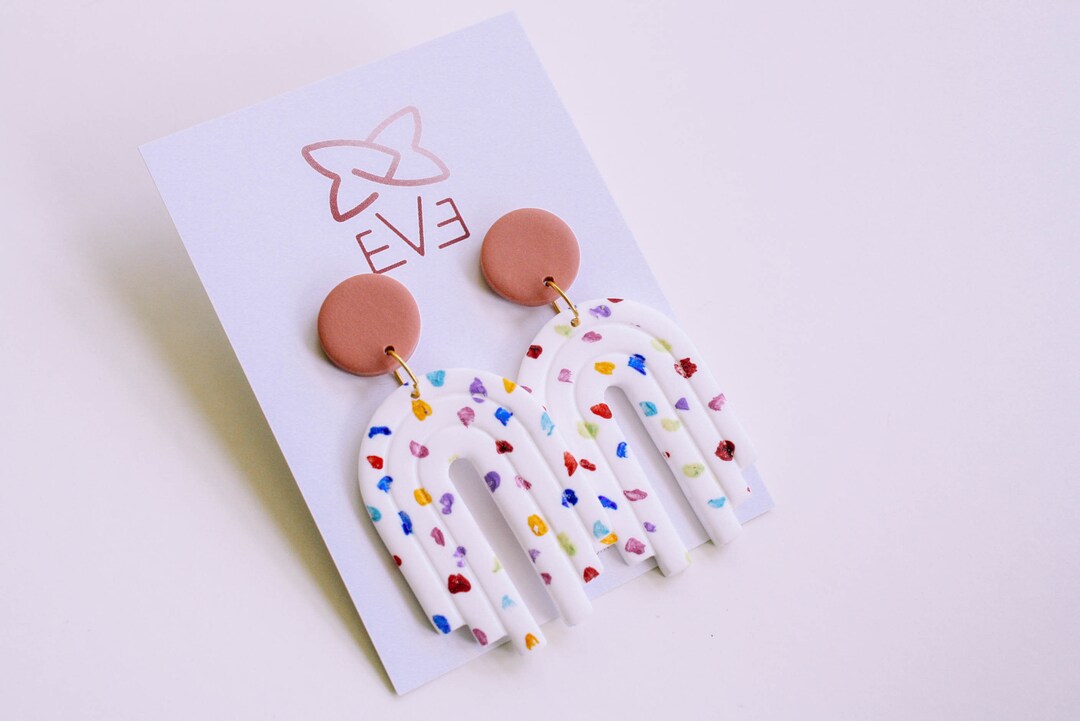 Dotty Spotty/hand Painted/arch Shape/rainbow Colours/polymer Clay ...