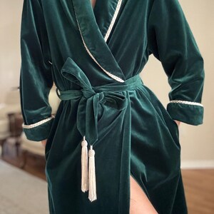 Vintageq Emerald Green Velvet Robe With Tassel Belt Luxury Loungewear ...
