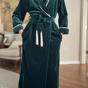Vintageq Emerald Green Velvet Robe With Tassel Belt Luxury Loungewear ...