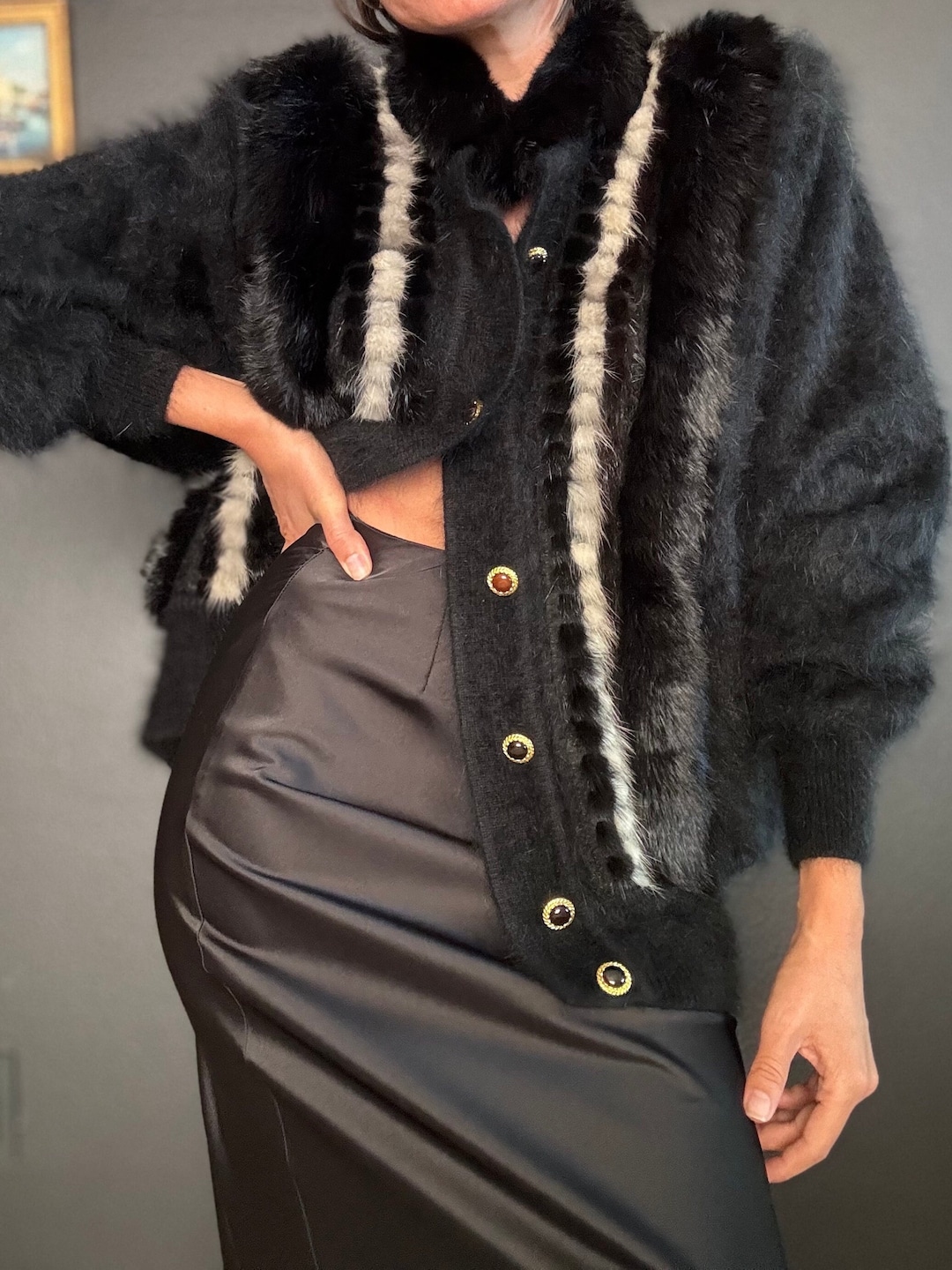 Vintage 90s BELLDINI Angora Rabbit Hair Lambswool Black Coat Bomber - Etsy