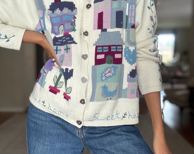 Vintage Home Sweet Home Cottagecore Cardigan Whimsicalknit Sweater With ...