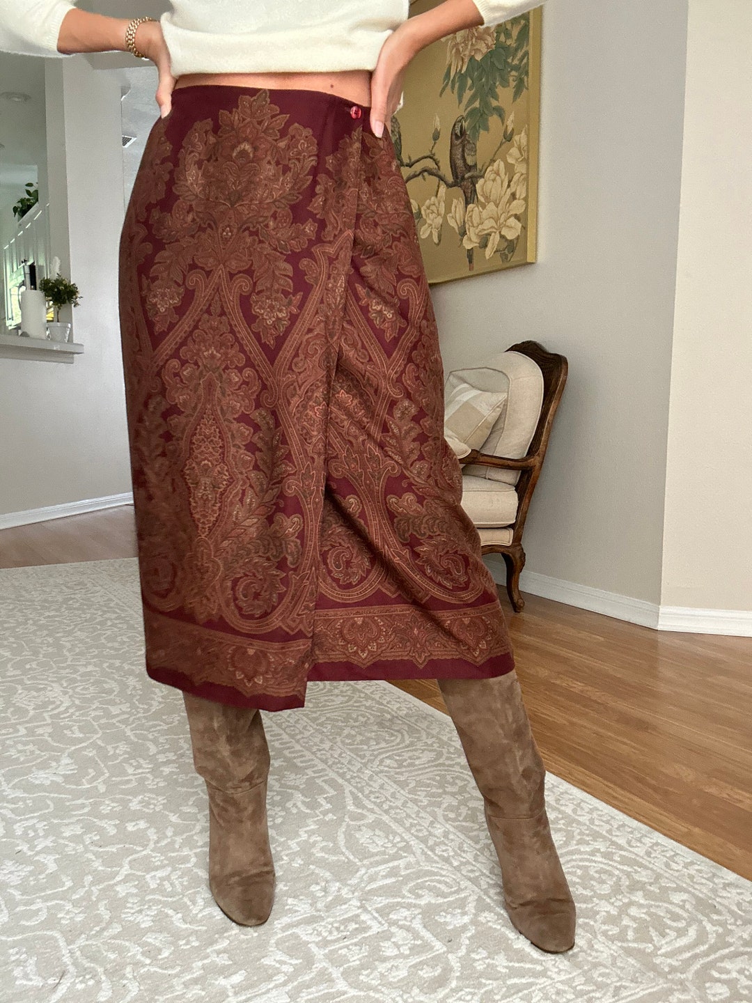 Vintage TALBOTS Wool Blend Burgundy Wrap Skirt - Etsy