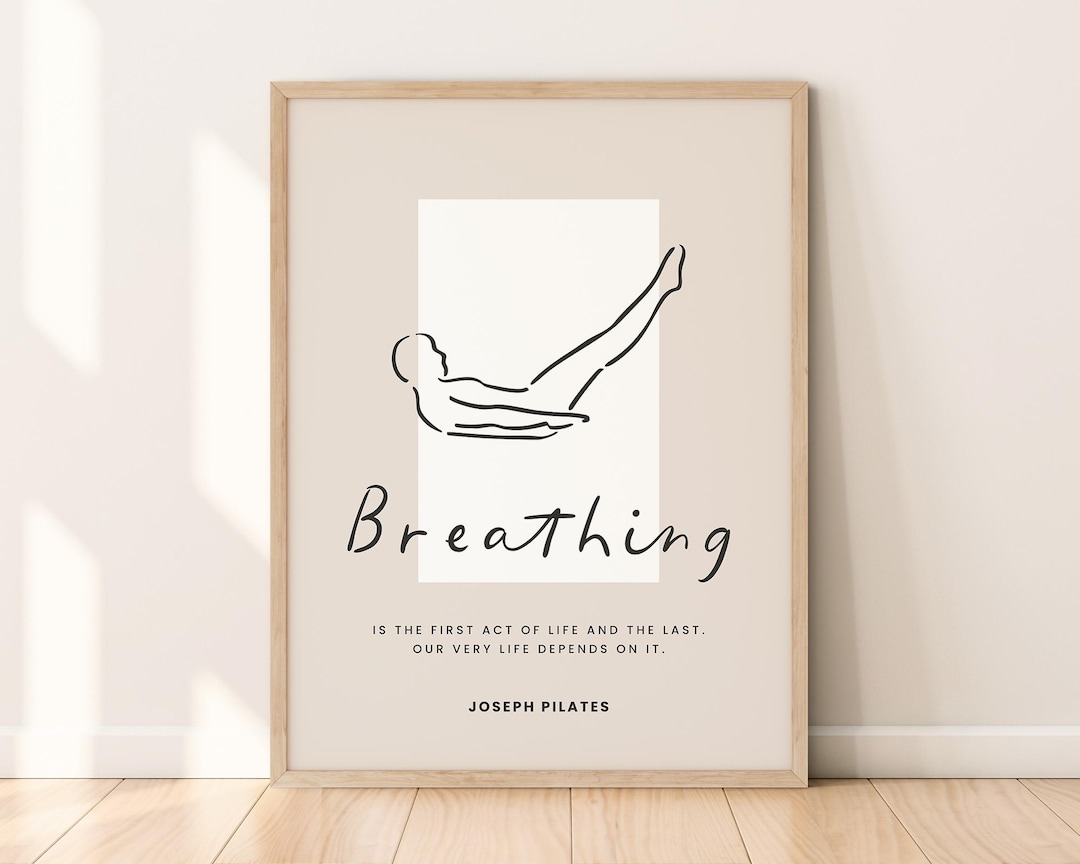 Breathing Pilates Inspirational Quote Poster, Minimalist Pilates Studio ...