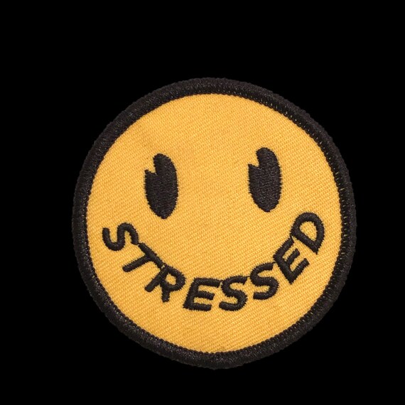 Stressed Smiley Embroidered Patch - Etsy