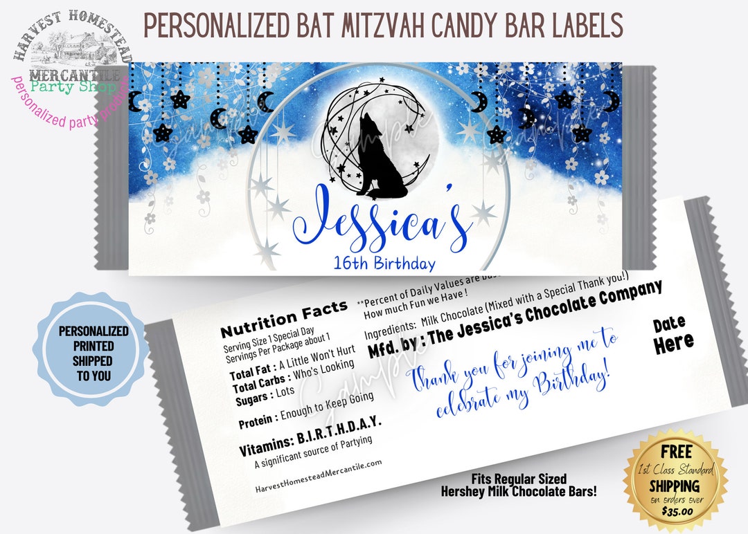 Night Sky, Wolf Candy Bar Wrappers, Birthday, Showers, Anniversay ...