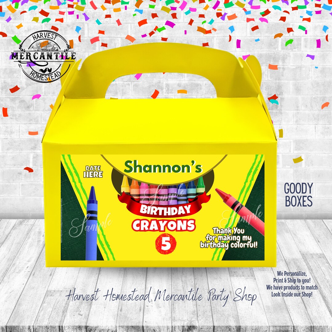 Crayon Birthday Colorful Party Goody Loot Boxes Favors, With PHOTO or ...