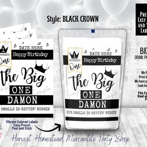 Notorious BIG One Crown First Birthday Party Labels for Drink Pouches ...