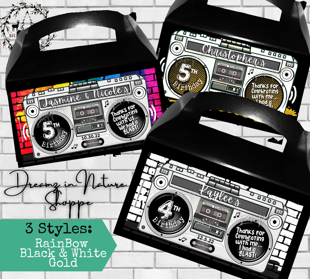 BOOM BOX Hip Hop Brick Gold Birthday Party Goody Loot Treat Box Favors ...