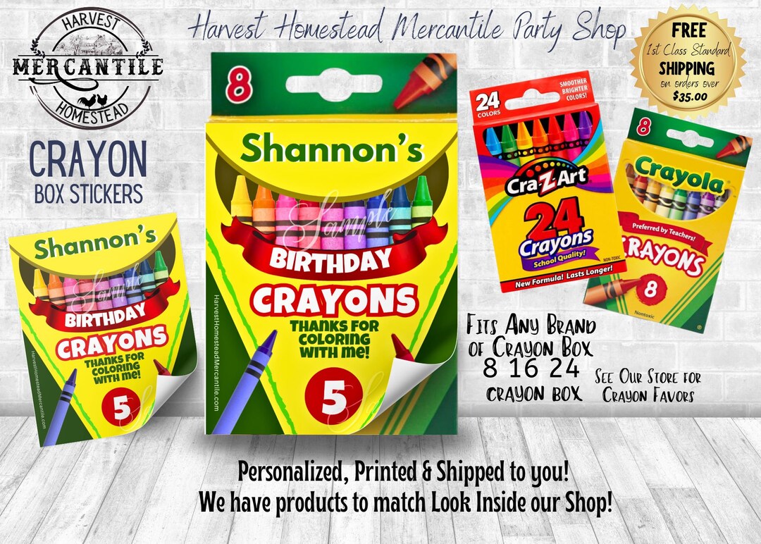 Crayon Box Sticker Birthday Favors for Goody Loot Bags or Boxes - Etsy