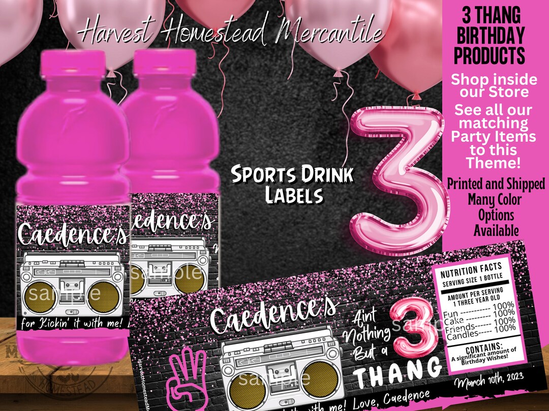 3 THANG, 3rd Birthday Party, Sports Drink Labels, Hip Hop, Boombox - Etsy