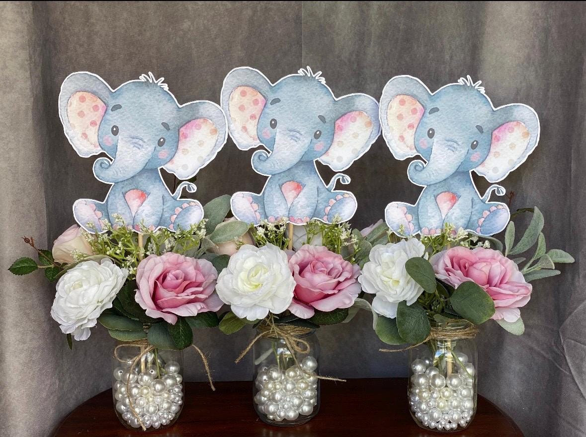 Baby Boy Elephant Cutouts: Blue Shower Centerpiece Decorations, Set of ...