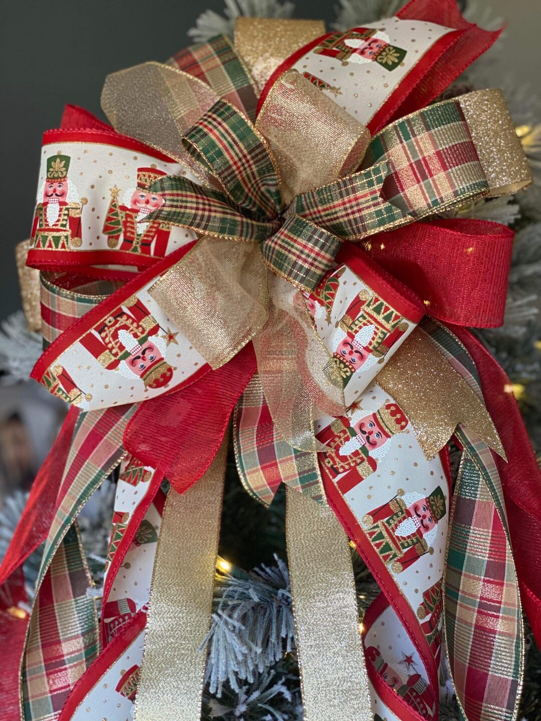 Christmas Tree Topper Bow, Nutcracker Christmas Bow, Nutcracker Bow ...