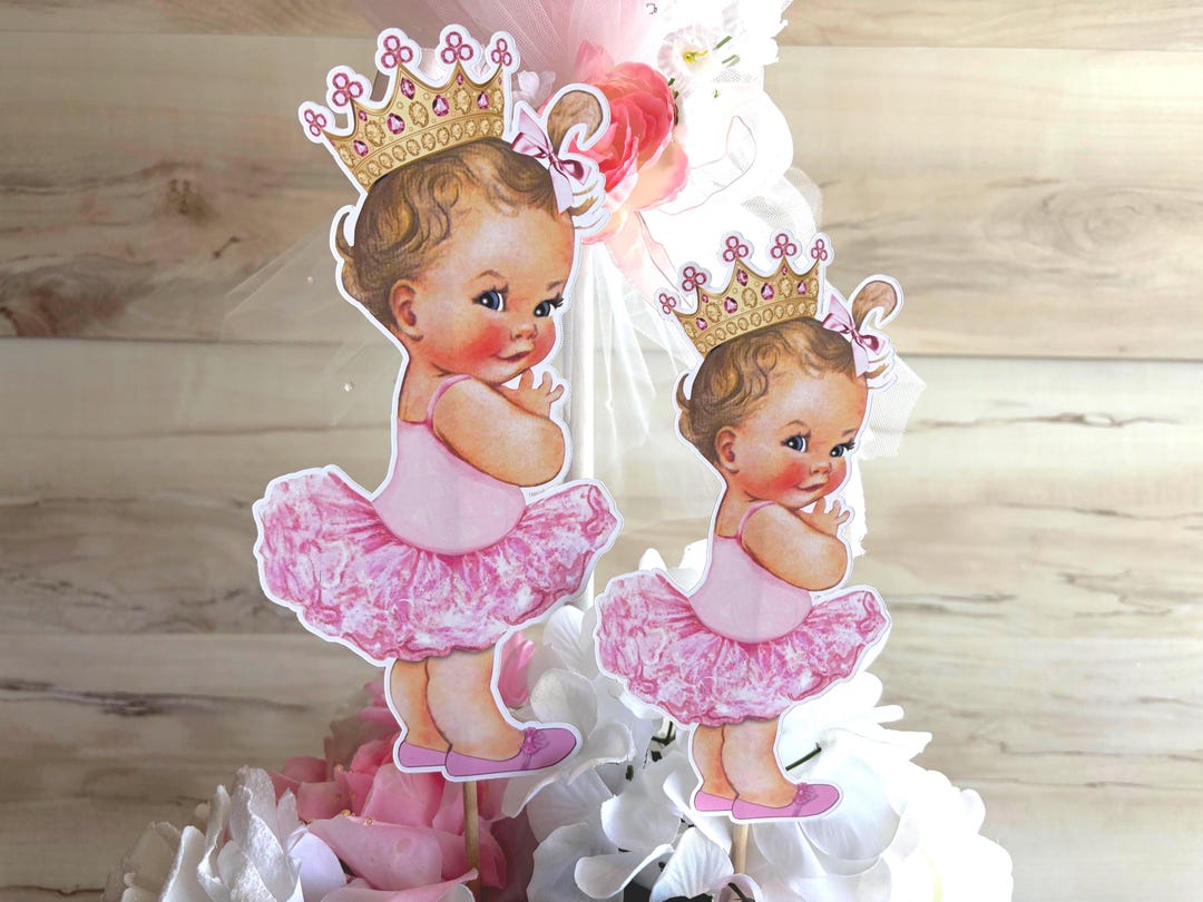Princess Pink Dress Centerpiece: Royal Crown Ballerina Cake Topper - Etsy