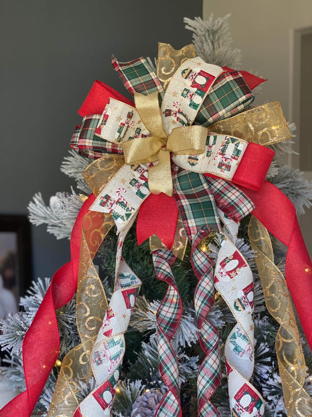 Nutcracker Christmas Bow Christmas Tree Topper Bow - Etsy