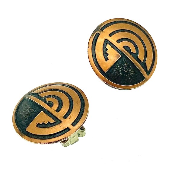1960s Bell Trading Post Copper Clip On Earrings - Nat… - Gem