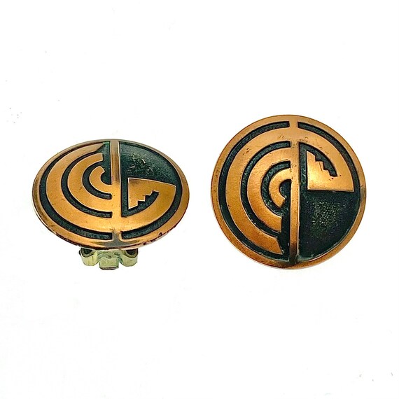 1960s Bell Trading Post Copper Clip On Earrings - Nat… - Gem
