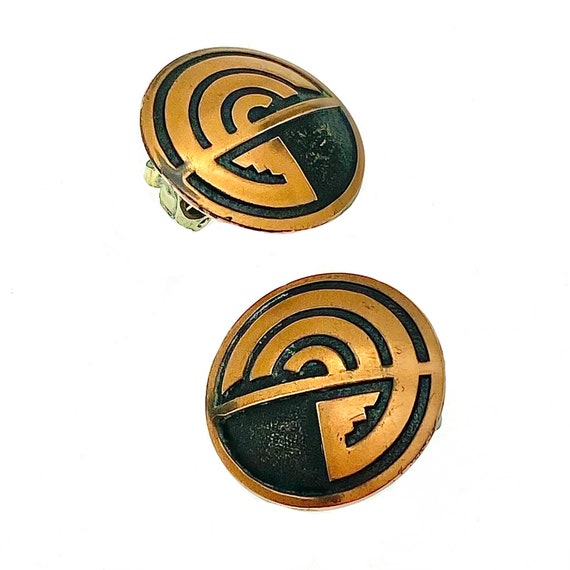 1960s Bell Trading Post Copper Clip On Earrings - Nat… - Gem
