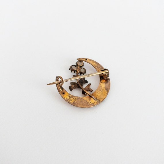 Antique Gold Plated Hammered Crescent Moon Pin with F… - Gem