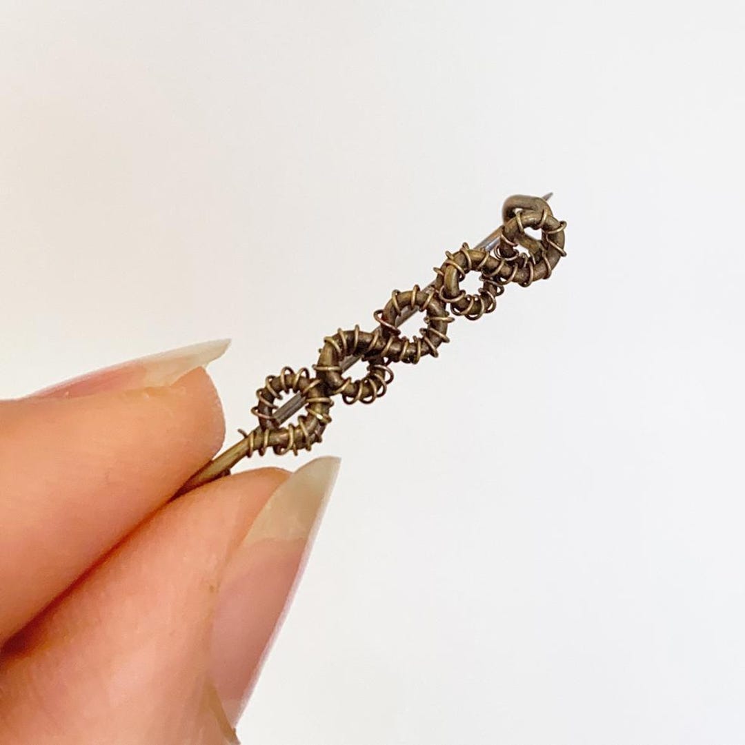 Antique Gold Tone Serpentine Bar Pin With Hand Wrapped Wire Wrapped ...