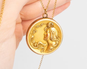 Antique Gold Filled Repousse & Paste Gem Locket Pendant A Victorian ...