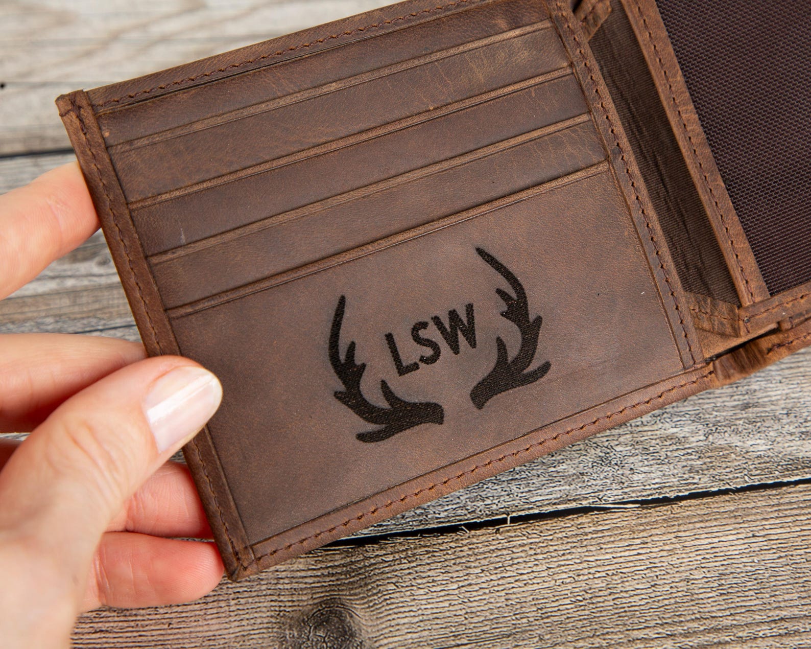 Personalized Full-grain Leather Wallet, Laser Engraved Handwriting - Etsy