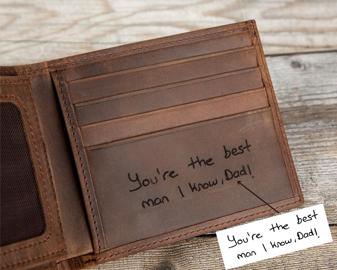 Personalized Full-grain Leather Wallet, Laser Engraved Handwriting - Etsy