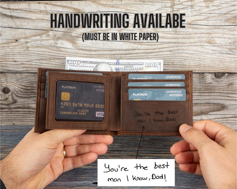 Personalized Full-grain Leather Wallet, Laser Engraved Handwriting - Etsy