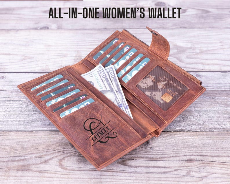 Personalized Leather Phone Wallet, Zippered Purse, Custom Engraved Gift ...