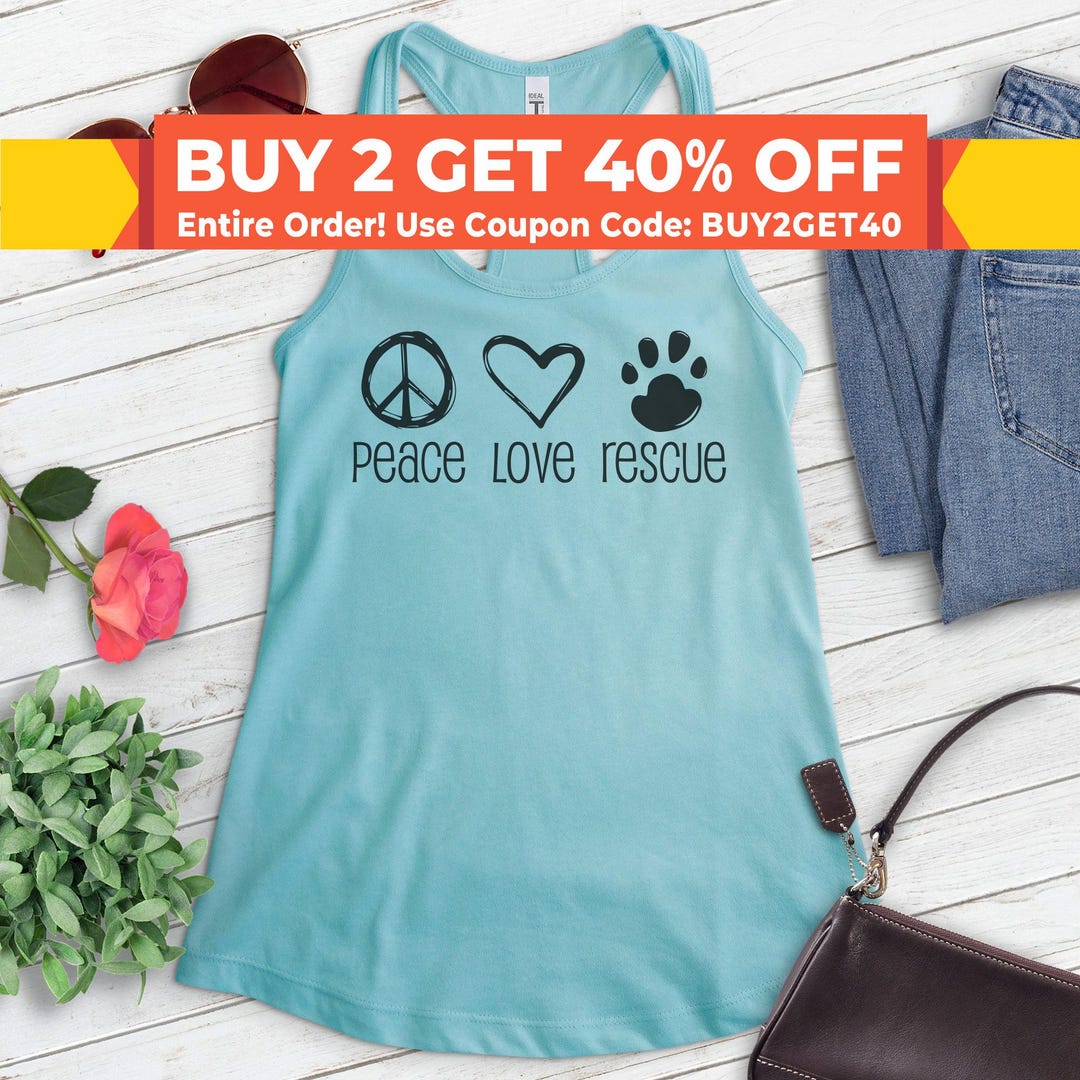 Peace Love Rescue Tank Top, Ladies Racerback, Rescue Pet Tank, Rescue ...