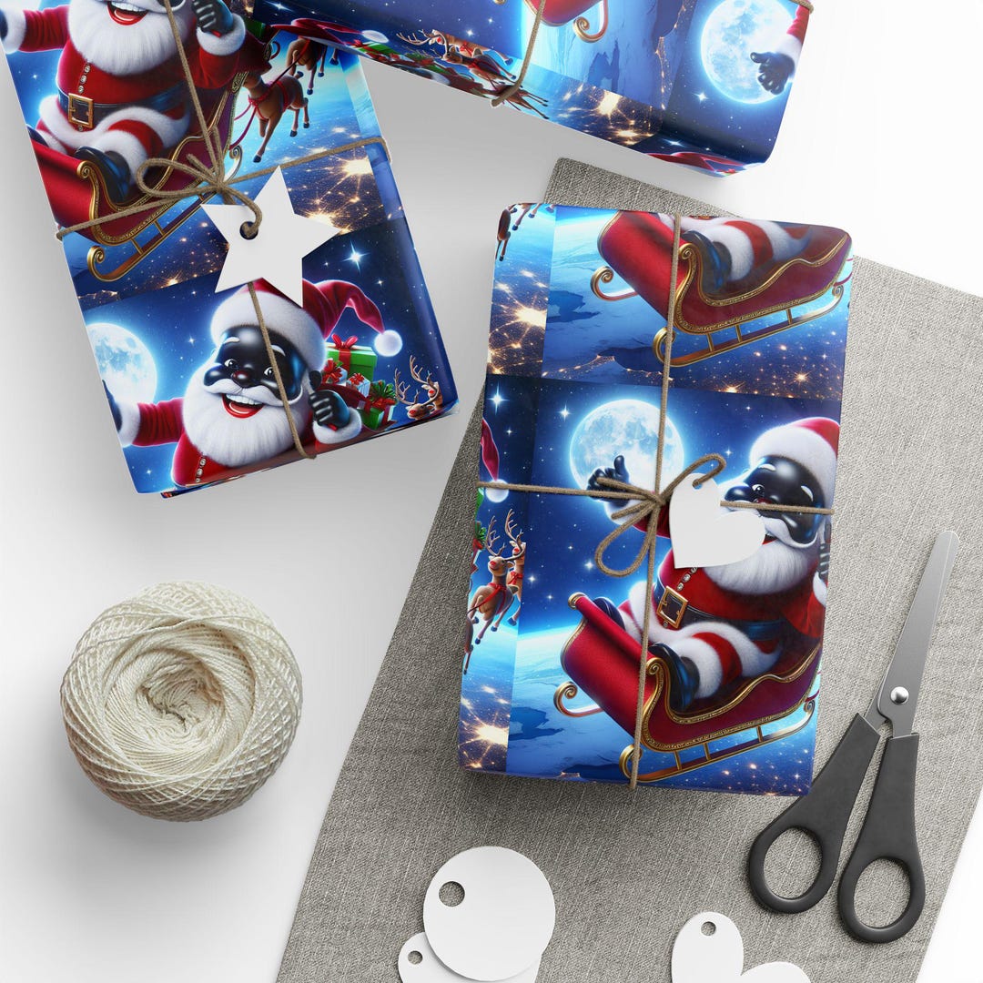 Black Santa Gift Wrap, Christmas Wrapping Papers, , Holiday Gift ...