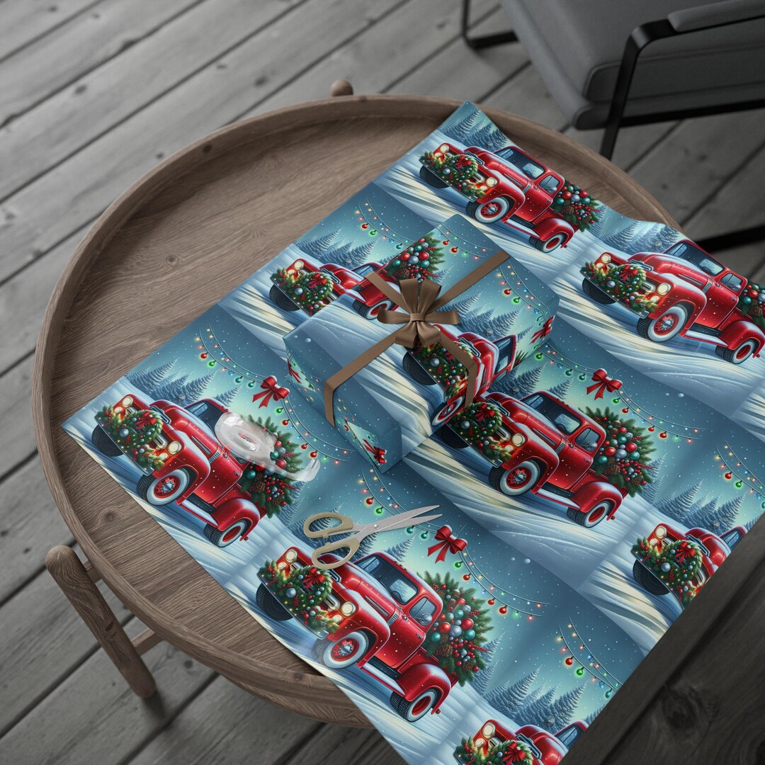 Vintage Red Truck Christmas Wrapping Papers, , Holiday Gift Wrapping ...