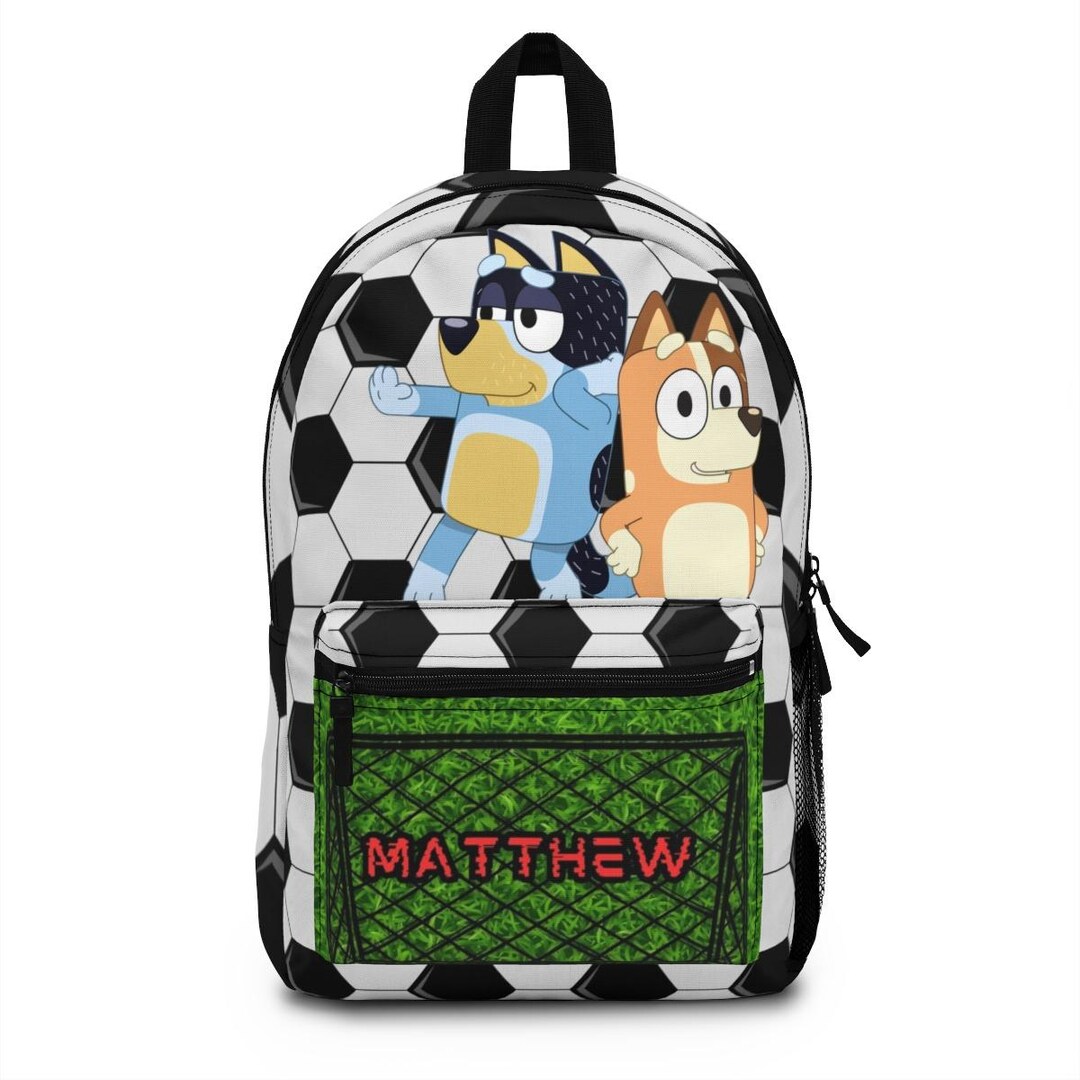 Sporty Soccer Bluey Backpack, Soccer and Field Inspired Bag, School ...