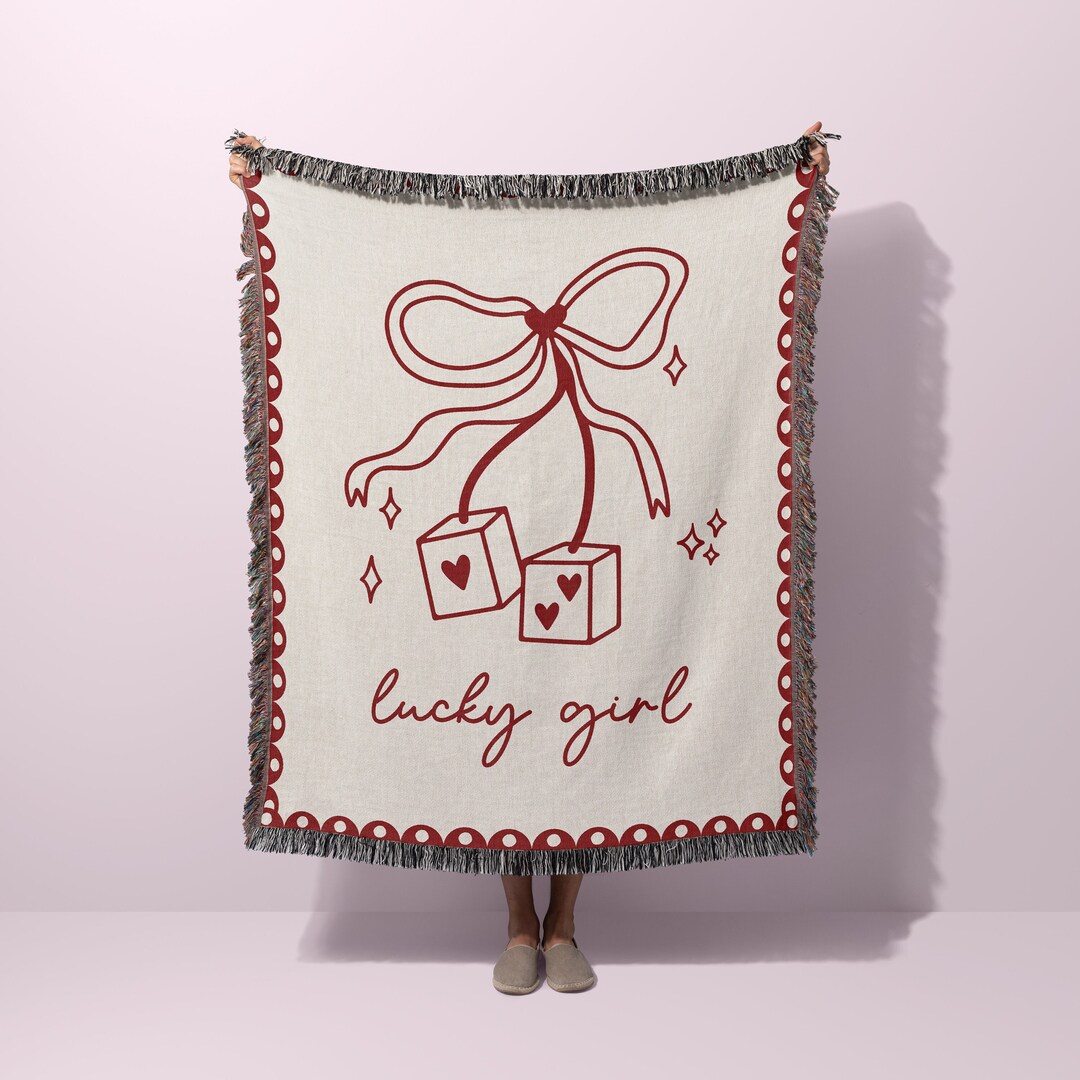 Dice Cherries Lucky Girl Woven Blanket, Preppy Girly Aesthetic ...