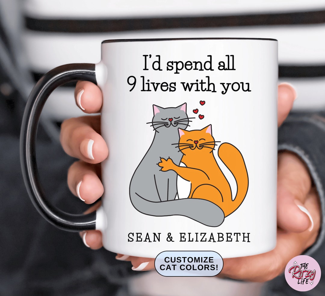 Custom Cat Couple Coffee Mug, Personalized Cat Mug for Her, Anniversary ...