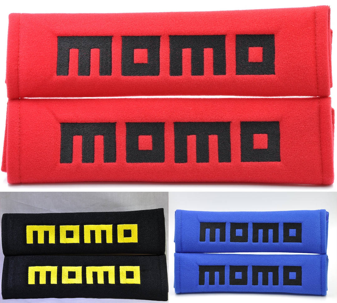2 Pieces (1 PAIR) MOMO Logo Embroidery Seat Belt Cover Cushion Shoulder ...