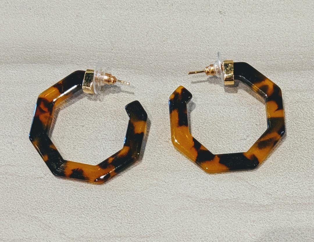 Lightweight Acrylic Hexagon Tortoise Shell Looking Hoop - Etsy
