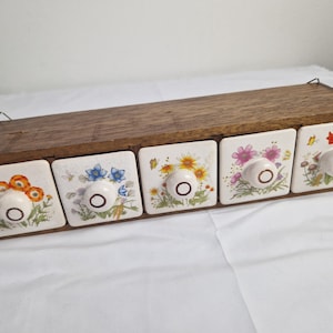 Dutch Vintage Ceramic Spice Rack, Kitchen Storage Containers, Wooden ...