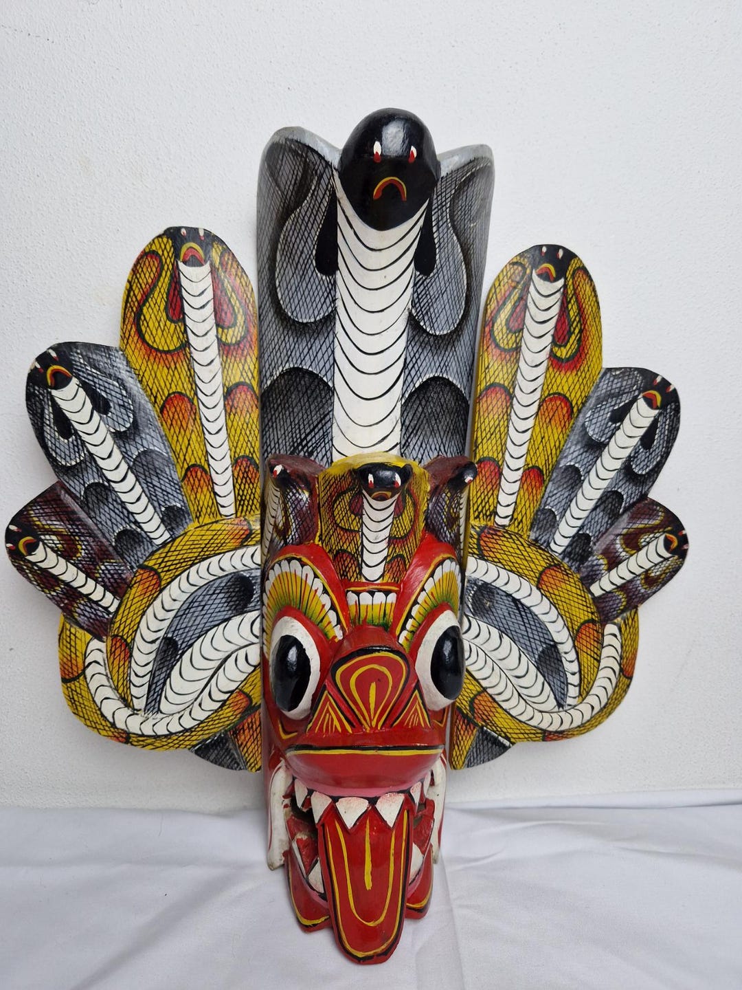 Vintage Sri Lankan Naga Raksha Mask Hand Carved Painted Wall Decor - Etsy