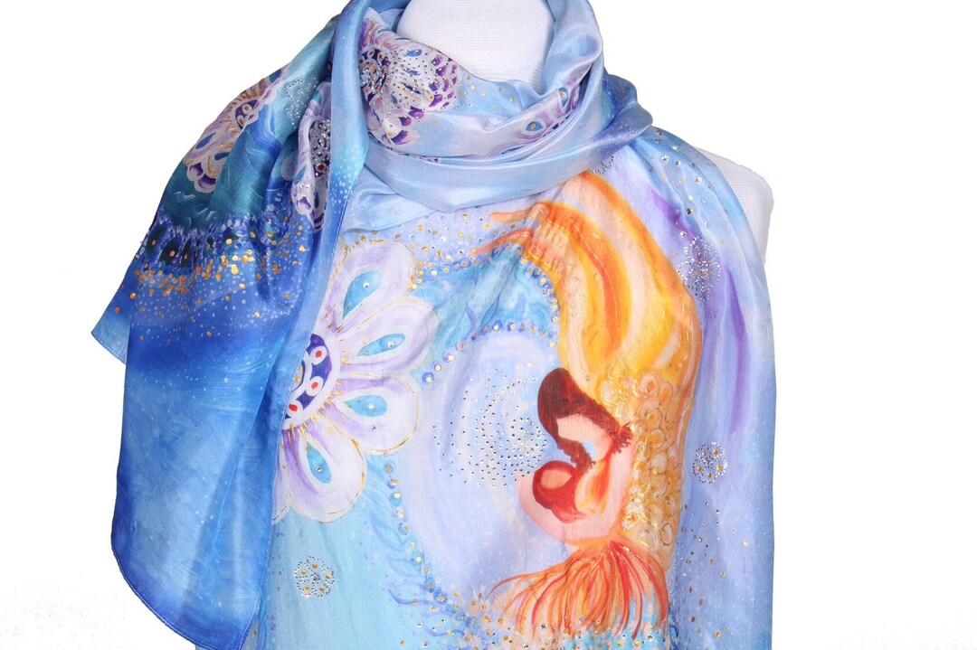 Batik-Hand painted Silk cloth blinfín Mother's Love/Beachwear/Art to ...