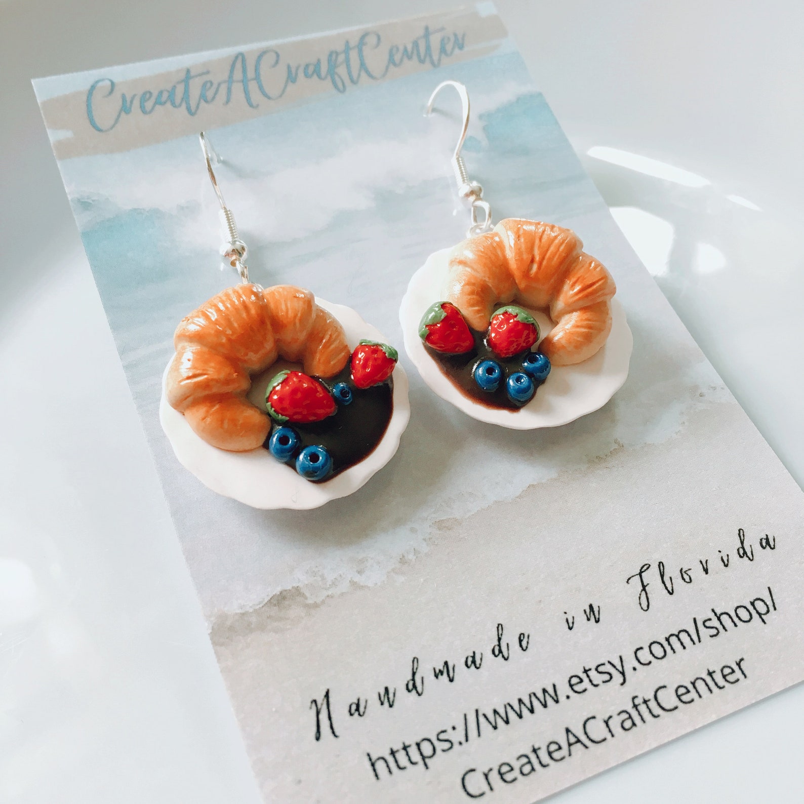Polymer Clay Croissant Sterling Silver Earrings Aesthetic - Etsy