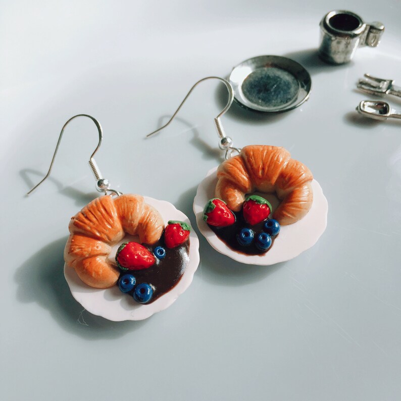Polymer Clay Croissant Sterling Silver Earrings Aesthetic - Etsy