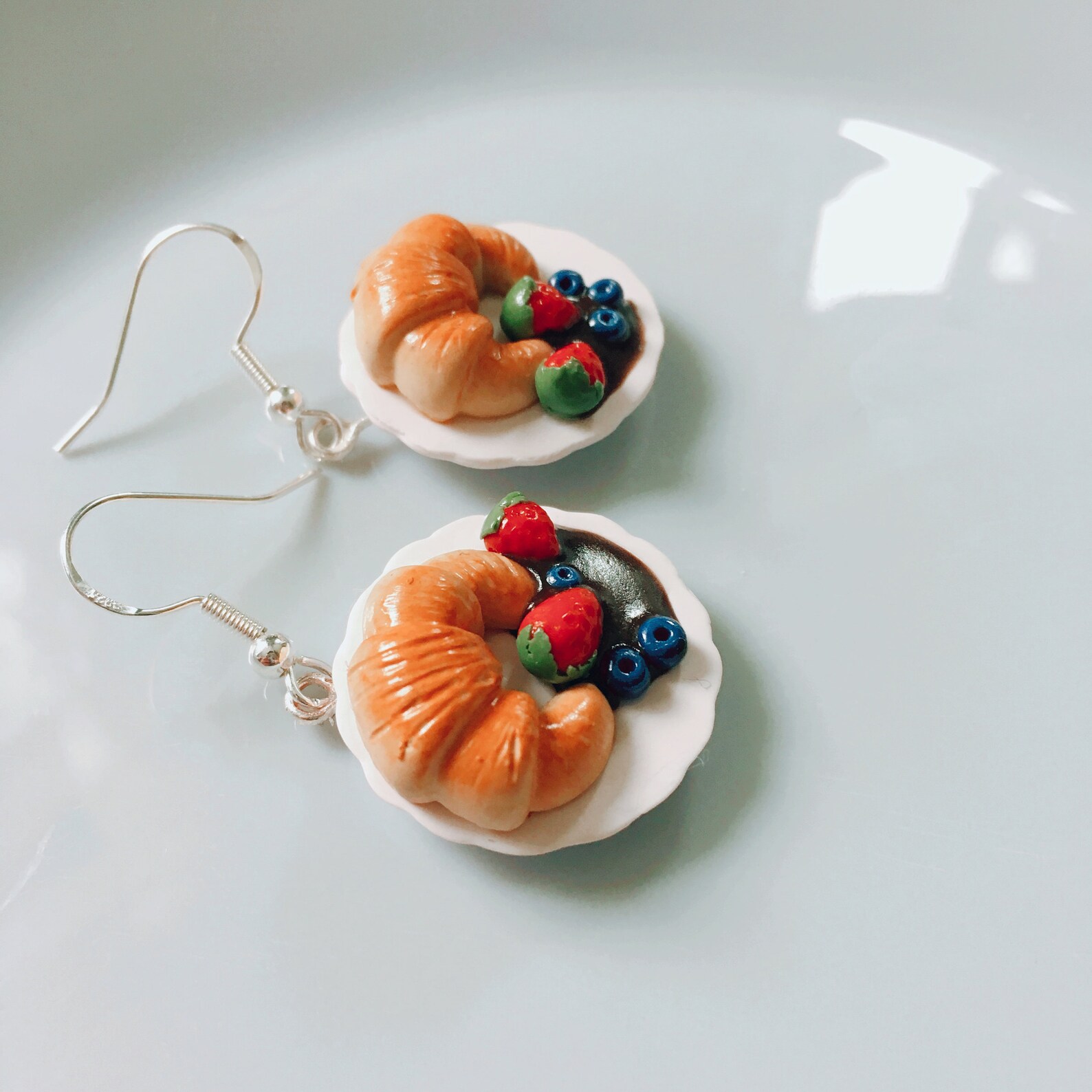 Polymer Clay Croissant Sterling Silver Earrings Aesthetic - Etsy