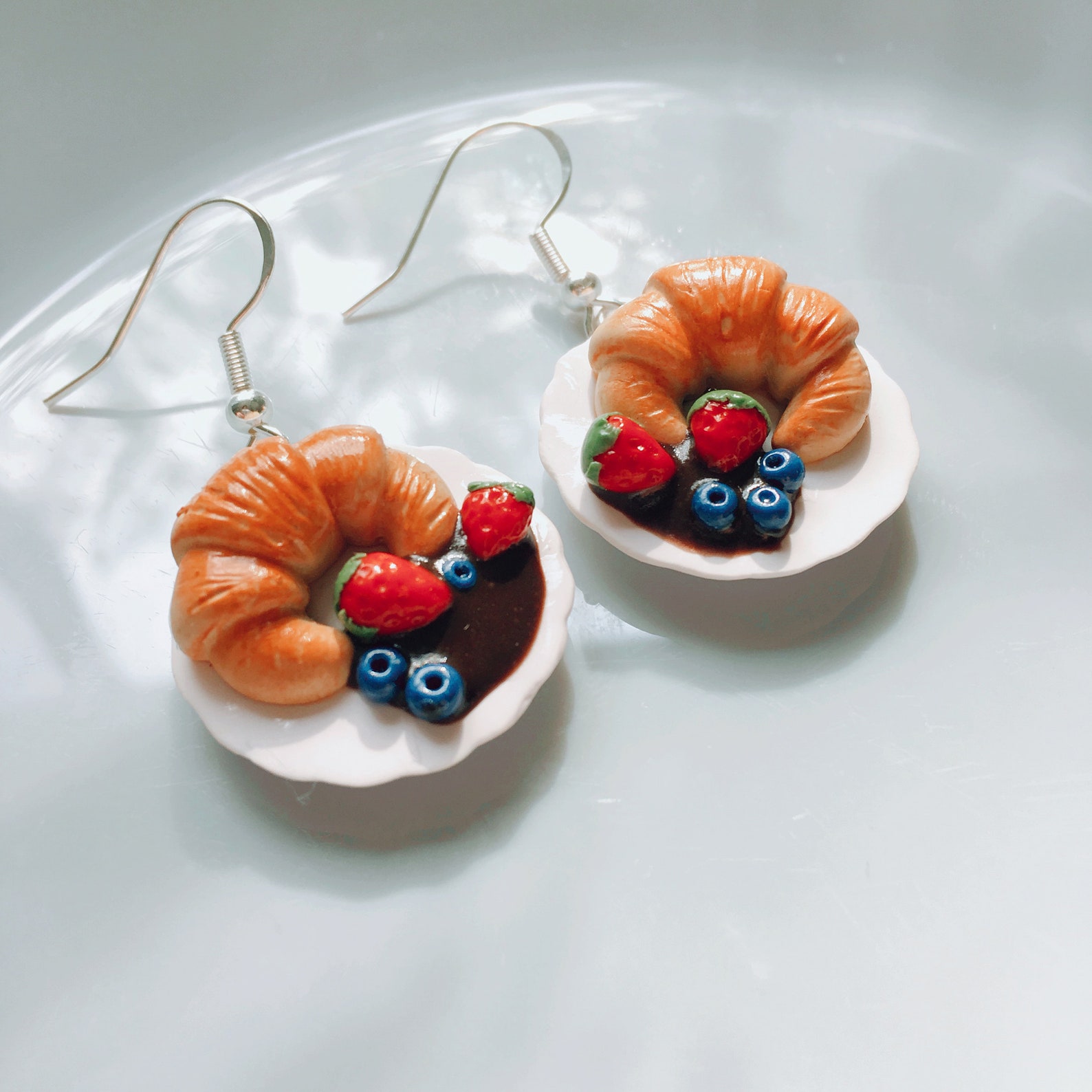 Polymer Clay Croissant Sterling Silver Earrings Aesthetic - Etsy