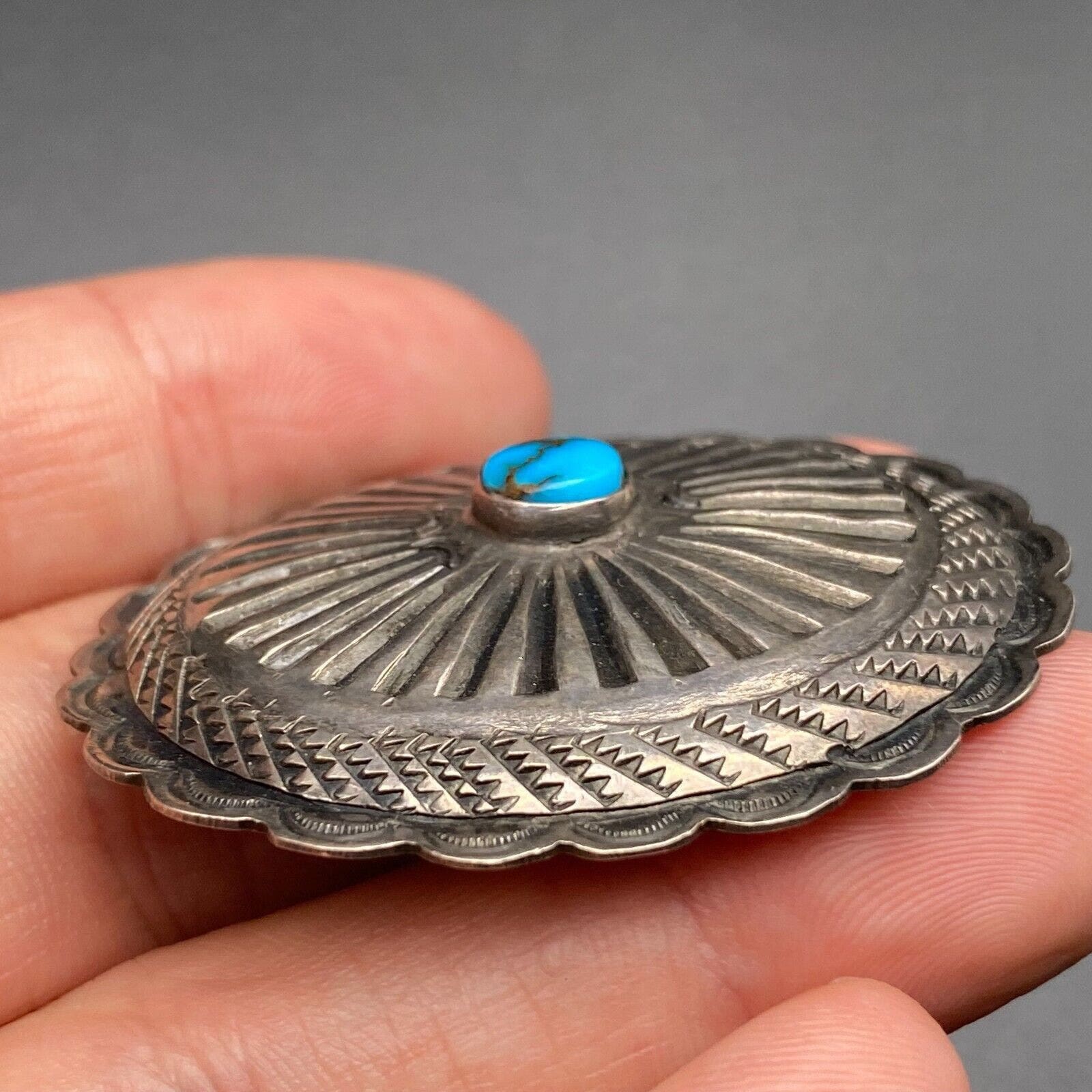 Vintage Navajo Turquoise Concho Hand Stamped Silver Pin Brooch - Etsy